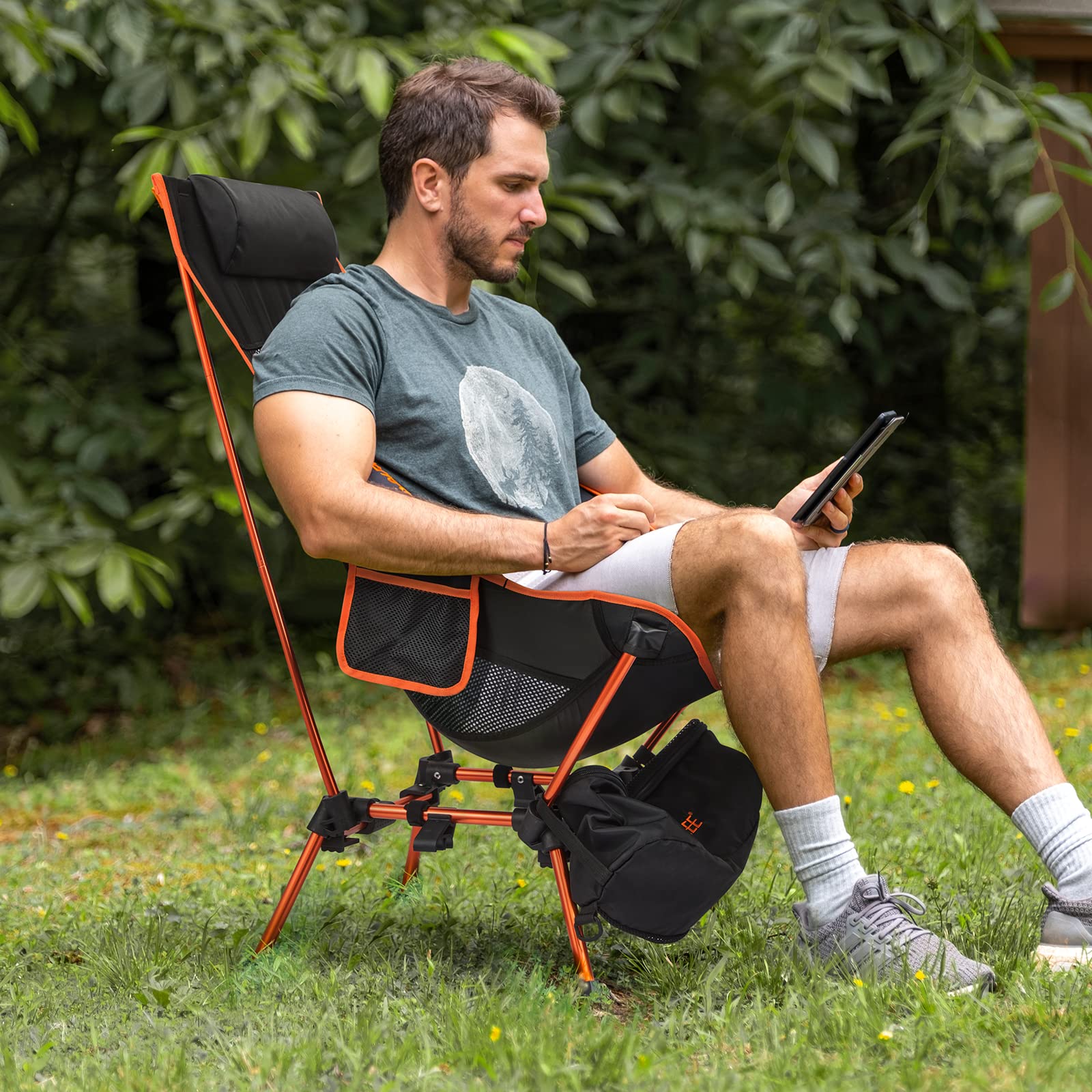 G4Free 2Pcs Folding Camp Chair High Back Lightweight Camping Chair Portable Camping Table Aluminum Folding Table