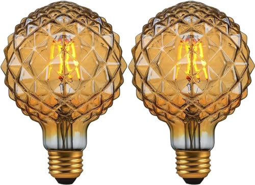LOROFY Led Light Bulbs, 8W 2200K 75 Watt Equivalent E26, High 400LM Dimmable E26 Globe Edison Led Bulbs, Pineapple Amber Vintage Decorative Hanging Ambient Light Bulbs for Home，Coffee, Dining Rooms