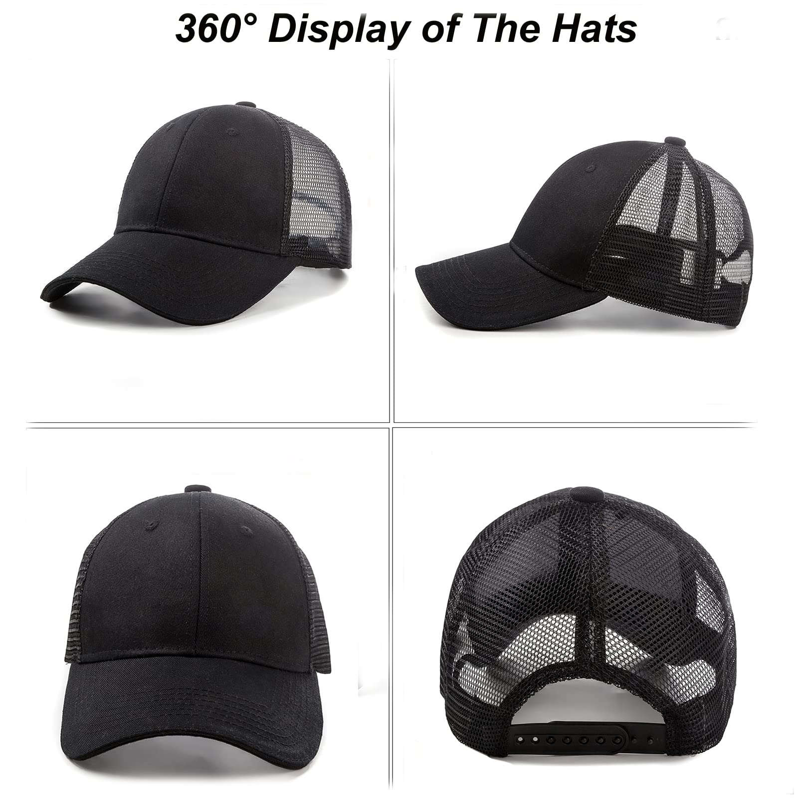 Elfcool 4 Pack Unisex Blank Baseball Cap Mesh Back Baseball Sun Hats Trucker Hat Adjustable Mesh Snapback Hats for Men Women (9pack Mix color)