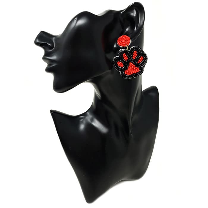 Emulily Beaded Colorful Paw Post Earrings Handmade Paw Earrings