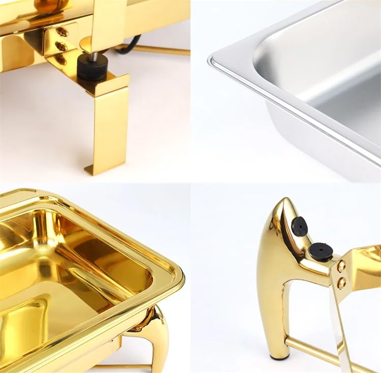 HONHPD 10L Stainless Steel Thickened Buffet Stove, Commercial Hotel Restaurant Breakfast Heating Furnace, Hydraulic Transparent Cover Buffet Stove, Chafing Dish Buffet Set, Gold(Full Size)
