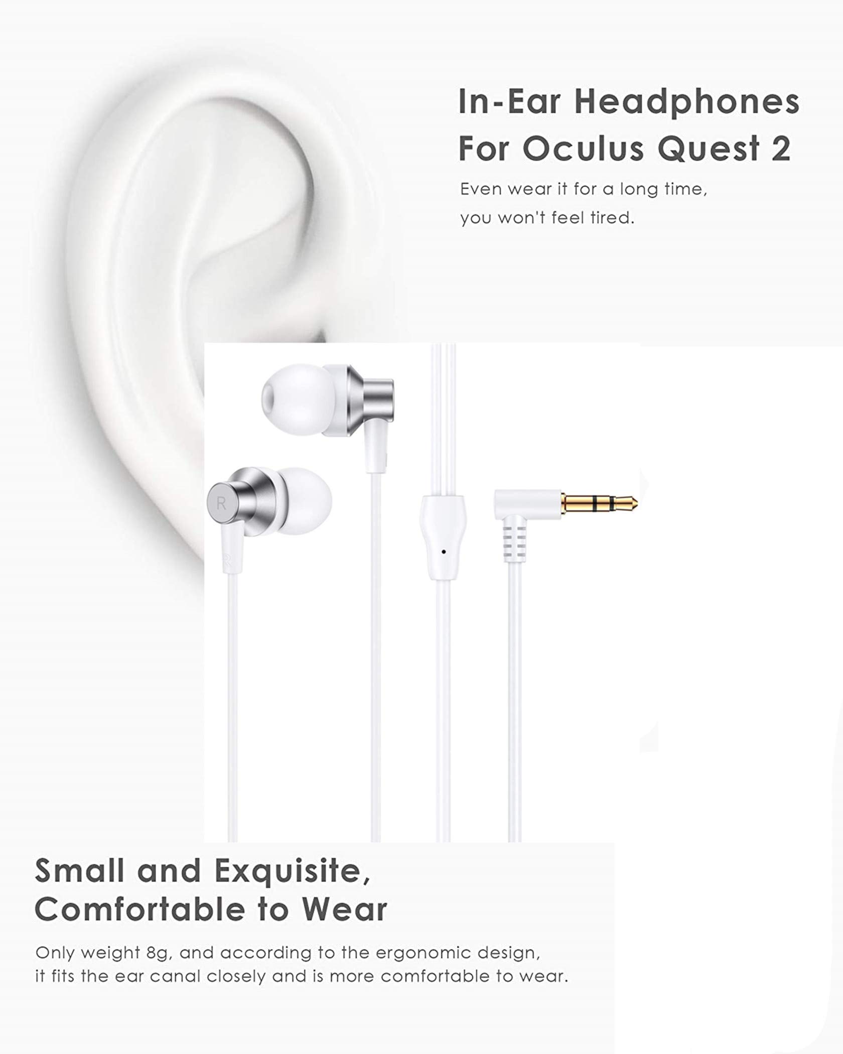Earphones for Oculus Quest 2 VR Headset Noise-Isolating Earbuds Headphones with 3D 360 Degree Sound and Custom Silicone Earbuds Caps