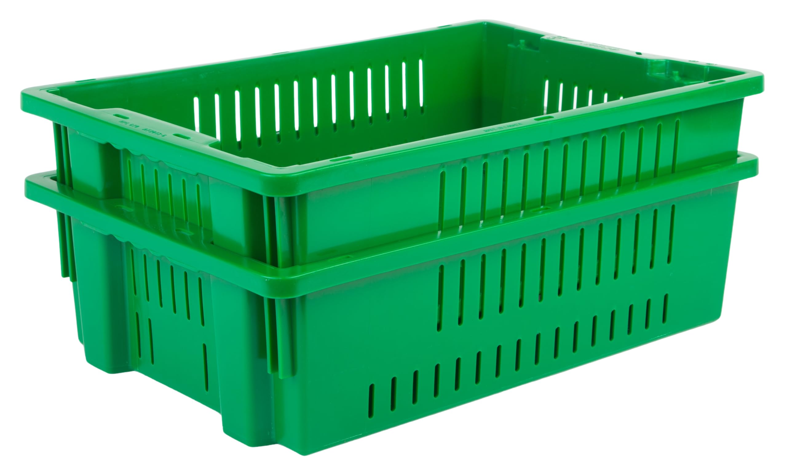 Hudson Exchange 20 x 13 x 5.6" (4.5 Gallon) Agricultural Nest and Stack Vented Crate Handled Storage Container Tote, Green (4 Pack)