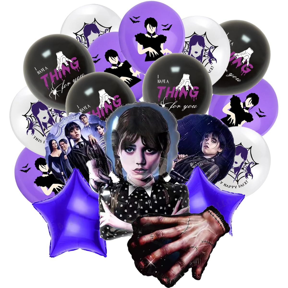 GeRRiT Wednesday Aluminum Film Balloon Birthday Party Decoration, Addams Family Birthday Party Decorations,Birthday Theme Party Decoration 18 Pcs, Package 1