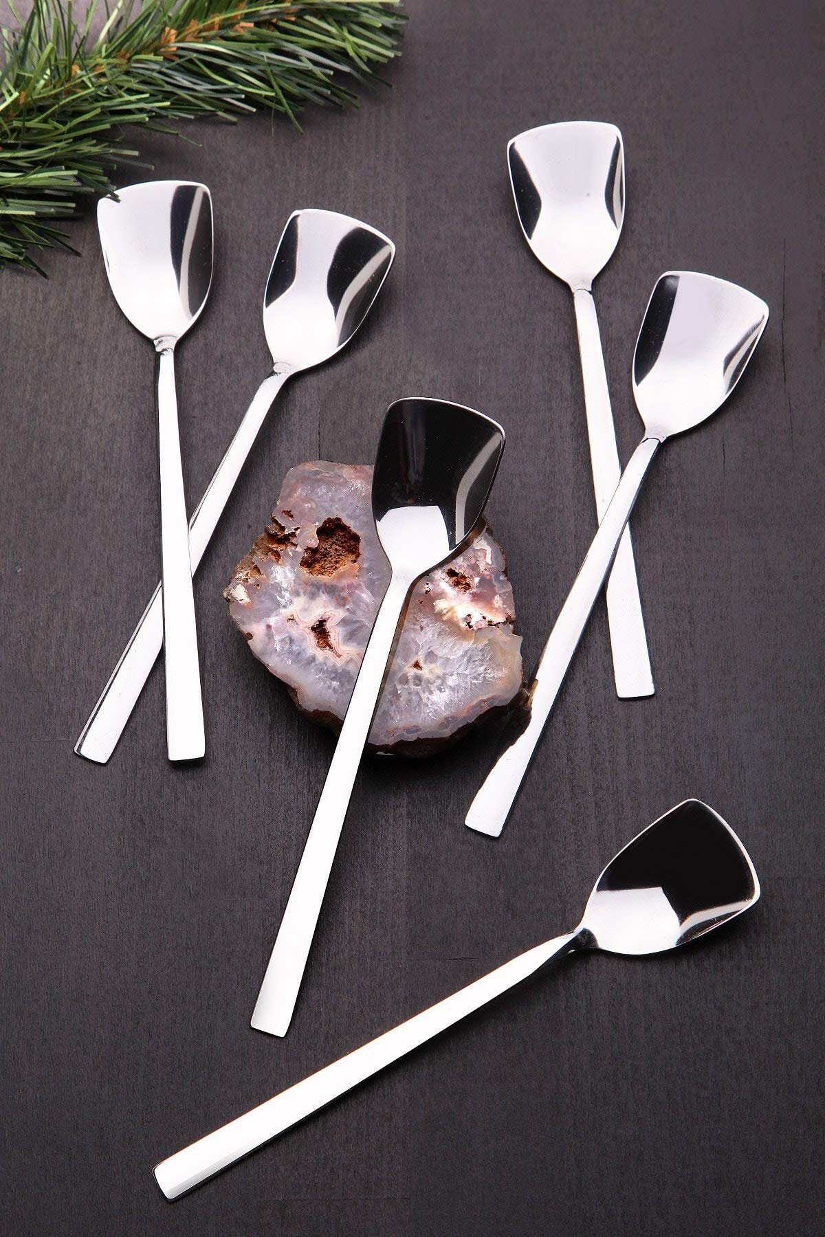 Glasia Set of 6 Glass Ice Cream Bowls and 6 Stainless Steel Spoons | Small Dessert Cups for Parfait Sundae Snacks Fruit | Mini Footed Trifle Tasters with Spoon