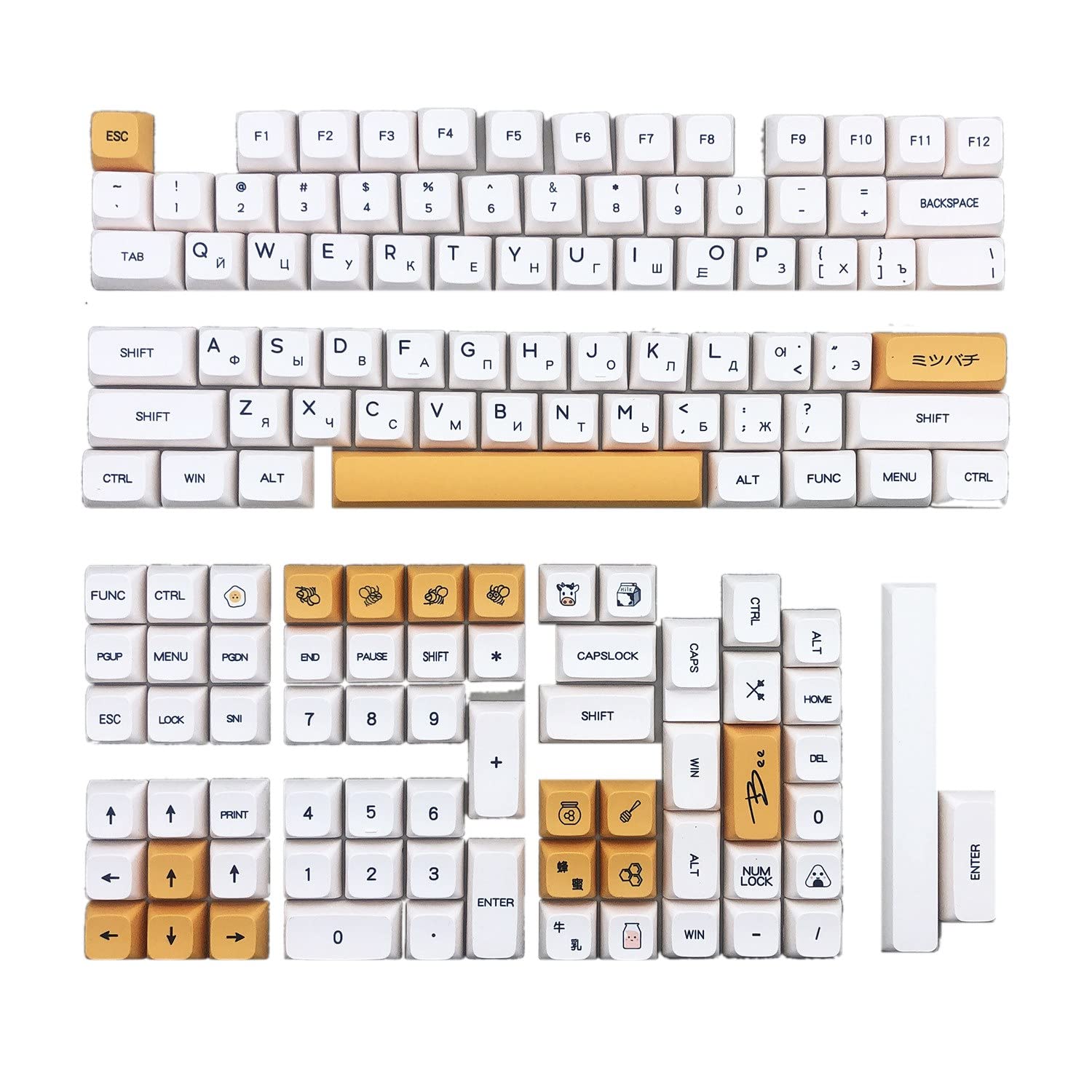 Jteyult PBT Milk Keycap XDA Highly Russian Keycap for Gaming Mechanical Keyboard for Cherry MX Switch