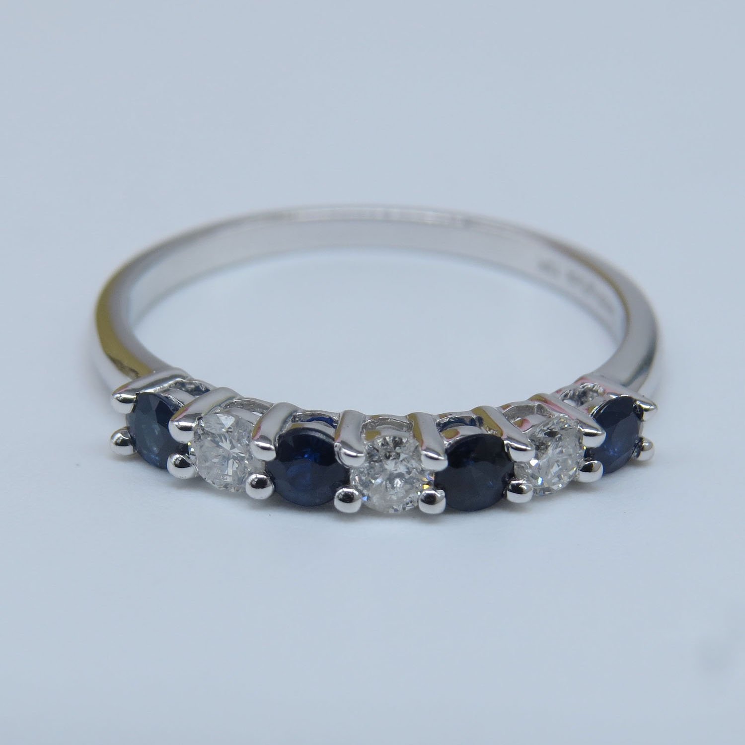 Dazzlingrock Collection 2.5mm Each Round Blue Sapphire & White Diamond 7 Stone Stackable Wedding Band for Women in 14K White Gold, Size 6.5