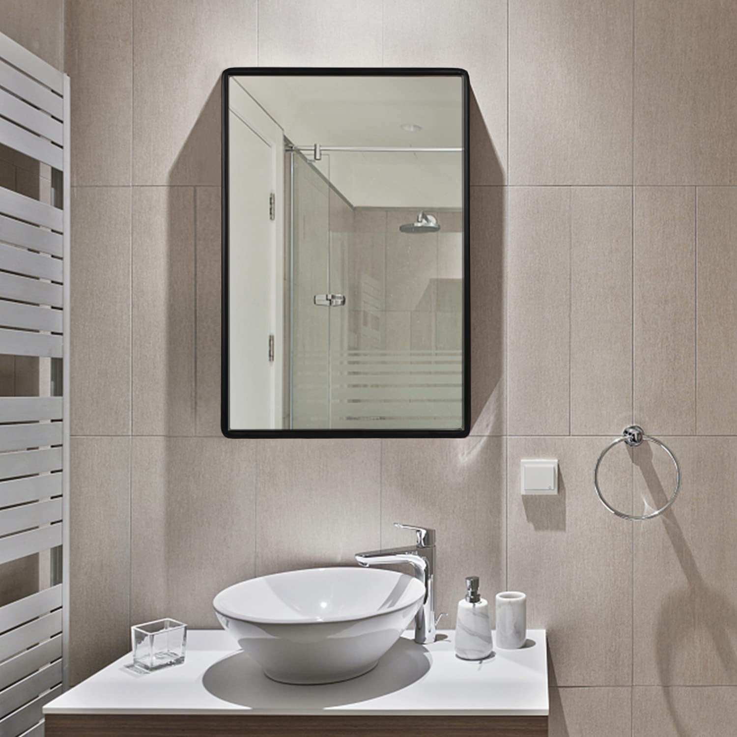 LuxyDecor Medicine Cabinets Mirror Modern Wall Mounted Mirror Cabinet Solid Wood with Storage 24" x 16" (Brown)