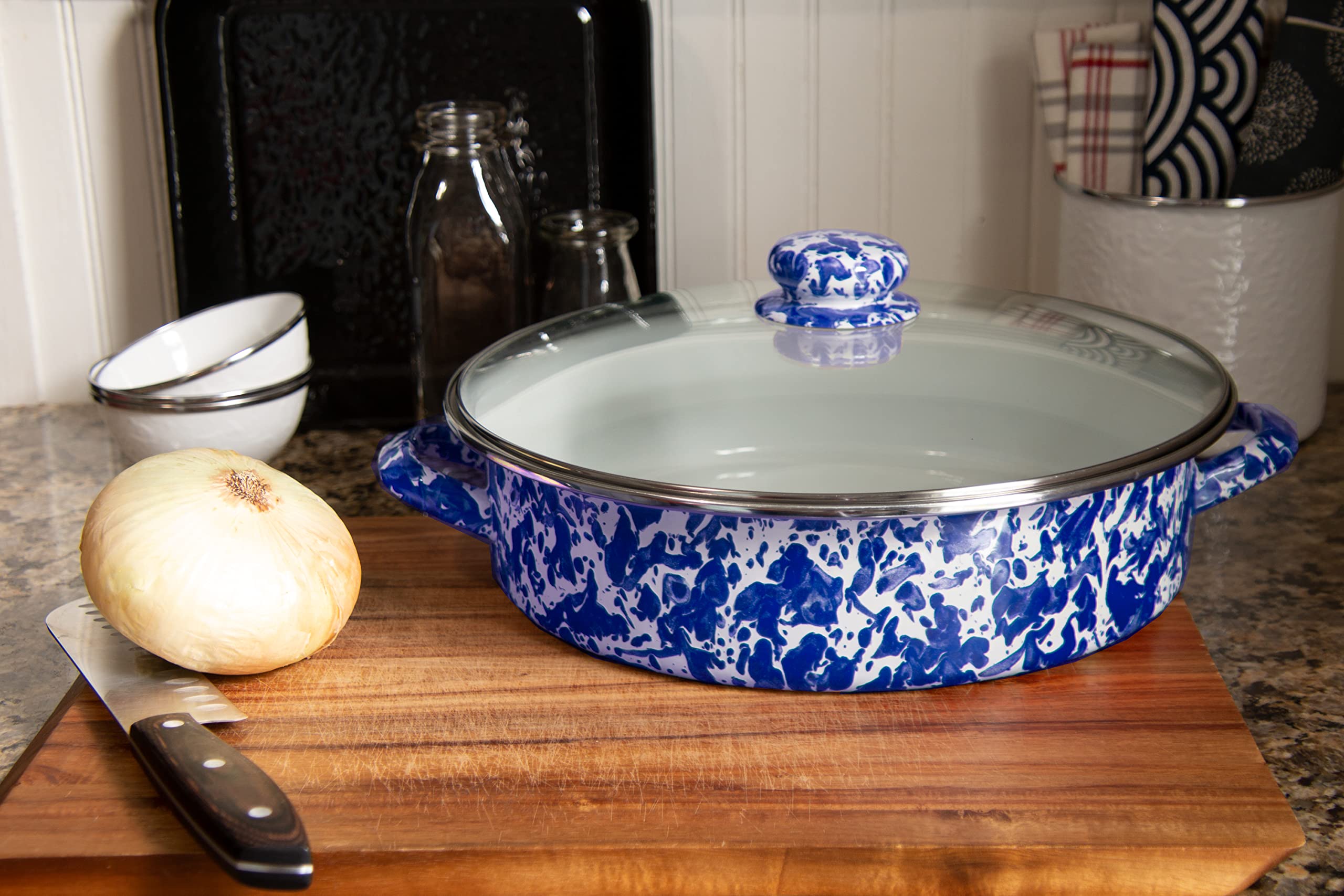 Golden Rabbit Enamelware - Cobalt Swirl Pattern - 5qt Saute Pan