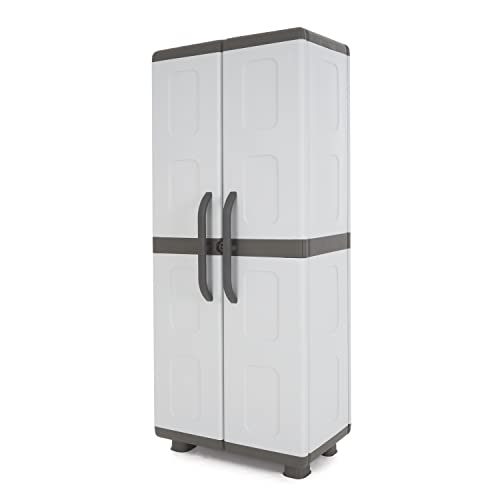 Homeplast Leto 55 lb. Capacity Indoor Outdoor Shoe Rack Storage Cabinet with 2 Moveable Shelves, Holds 20 Pairs, Gray/Anthracite