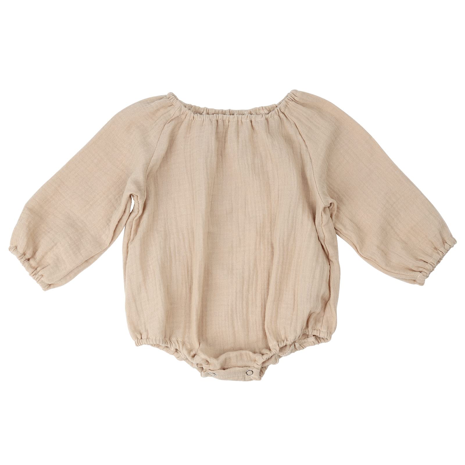 HOOLCHEAN Baby Girls' Soft Cotton Gauze Long-sleeve Bodysuits (Khaki, 0-6 Months)