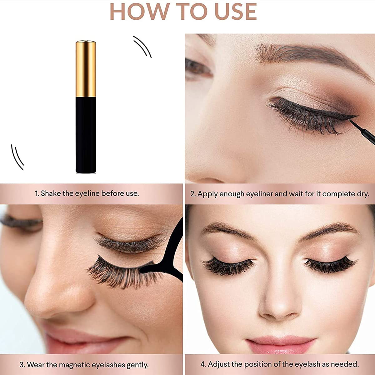 FEITA Upgraded Magnetic Eyelashes Kit with Eyeliner - 10 Pairs Magnetic False Lashes Natural Look with Applicator, 2 Tubes Magnetic Eyeliner - Easy to Apply & No Glue Needed Black