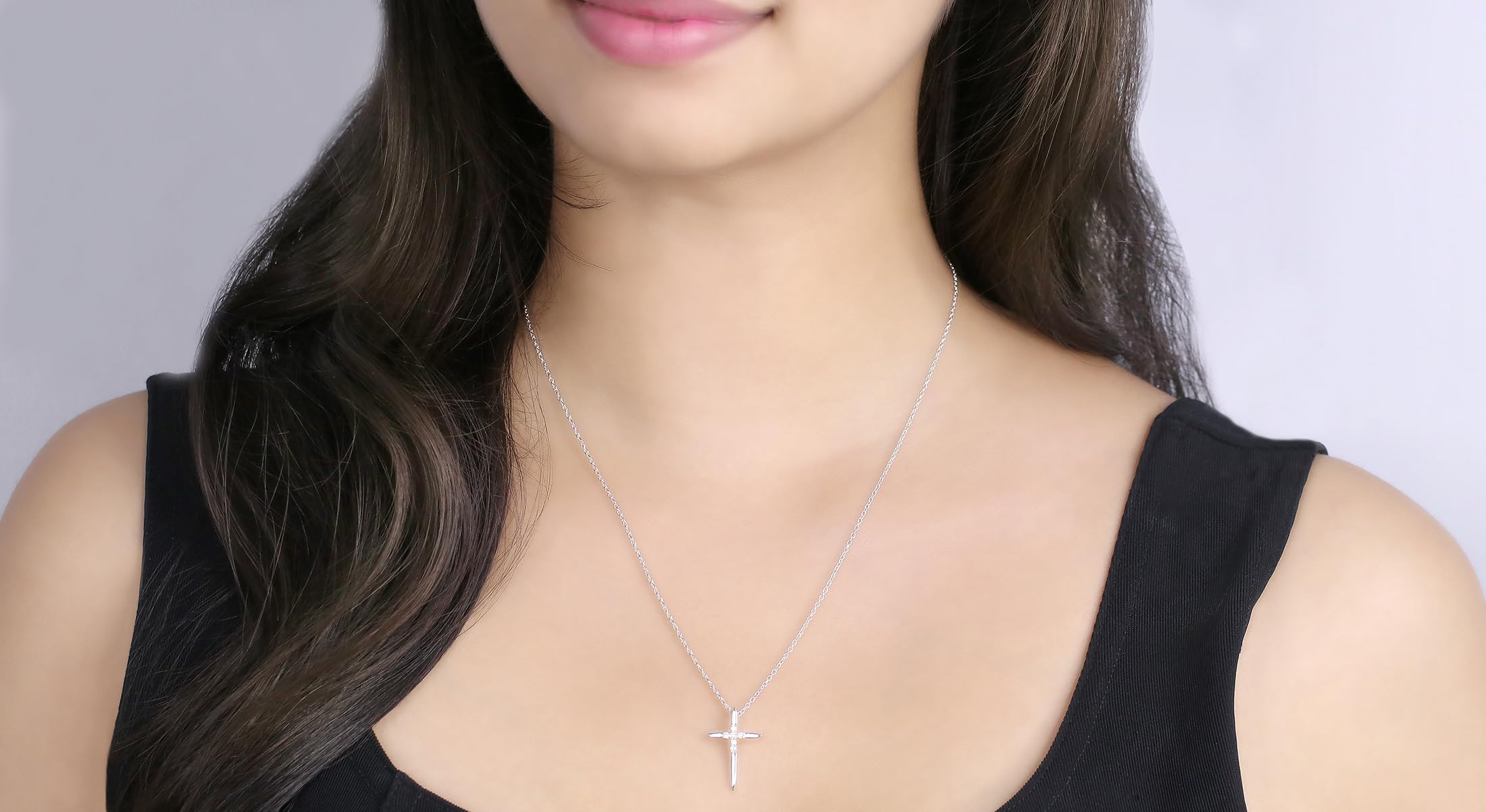 Dazzlingrock Collection Round White Diamond Elegant Cross Pendant with 18 inch Gold Chain for Women (0.10 Ctw) in 10K White Gold