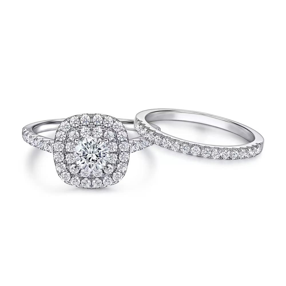 Engagement Bridal Sets Moissanite Engagement Wedding Ring Sets for Women 10K/14K/18K White Gold Platinum Plated Silver Moissanite Rings Wedding Promise Ring for Her