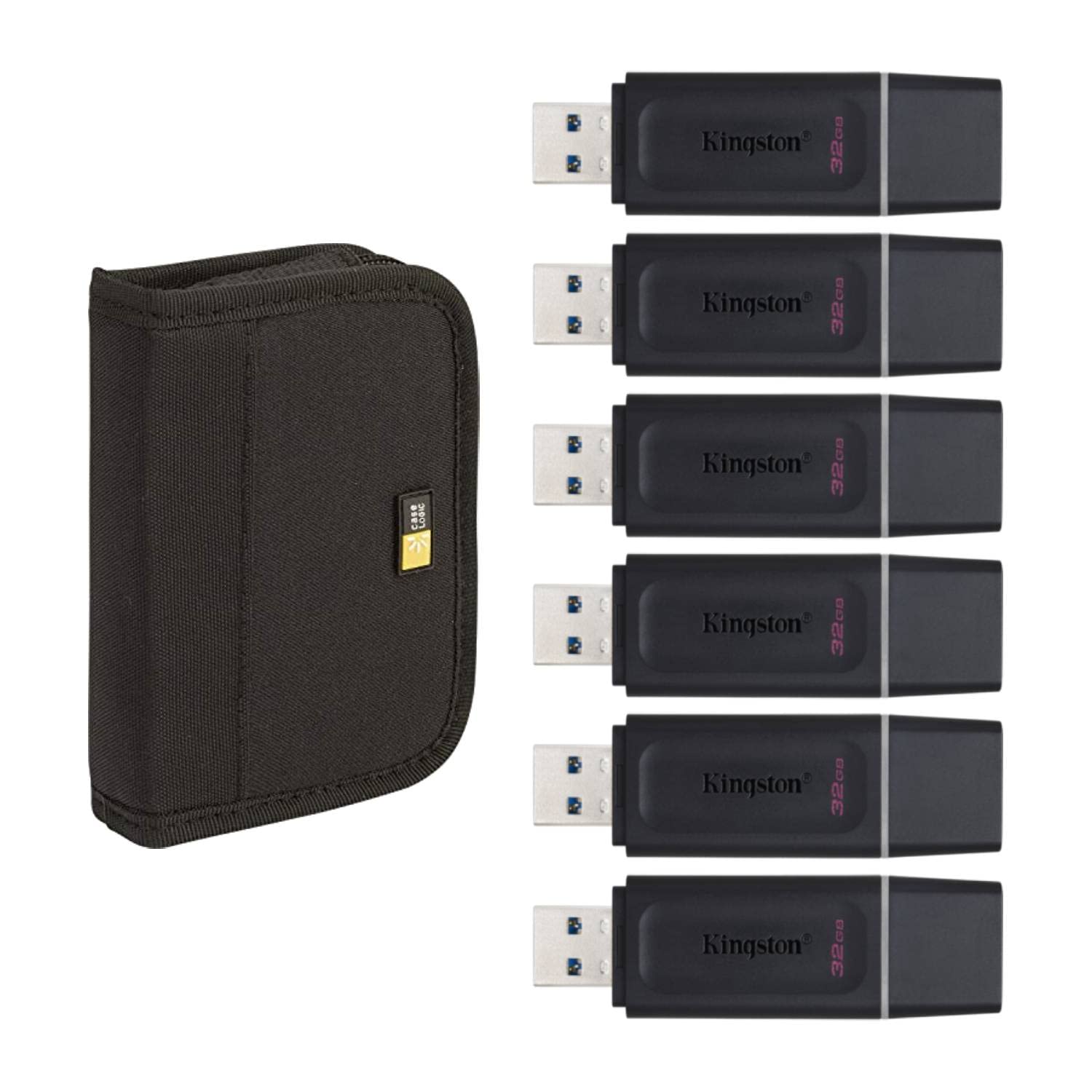 Kingston 32GB Exodia Flash Drive - DTX/32GB (6 Pack) + Case Logic JDS-6 USB Drive Shuttle 6-Capacity-Black