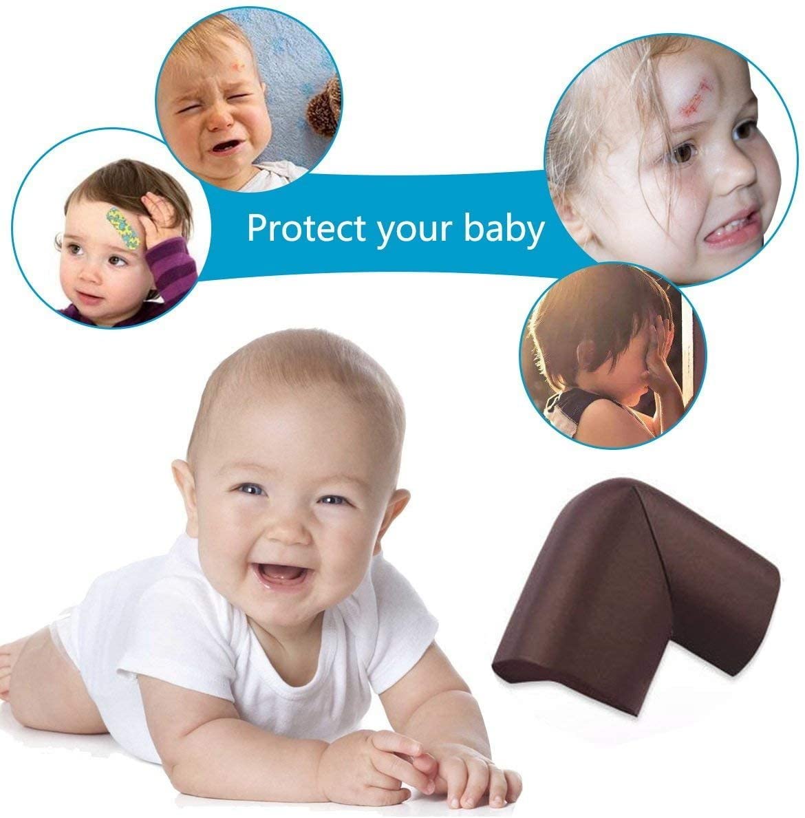 Eoney Corner Guards, Corner Protectors for Baby Safety , Furniture Table Safety Bumper with 3M Tape(10 Pack), Brown, 10Pack