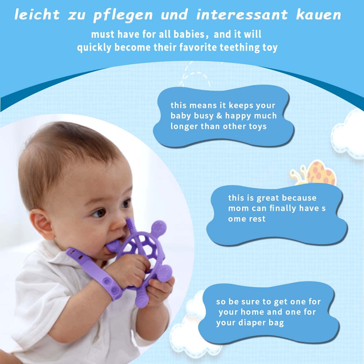 GOQELK Baby Teething Toys-Baby Teether,Baby Teethers 3-24 Months,Teething Mittens with Anti-Drop,Teethers Turtle with Three Shapes for Stimulates and Soothing-Silicone BPA Free | (Pack of 2)