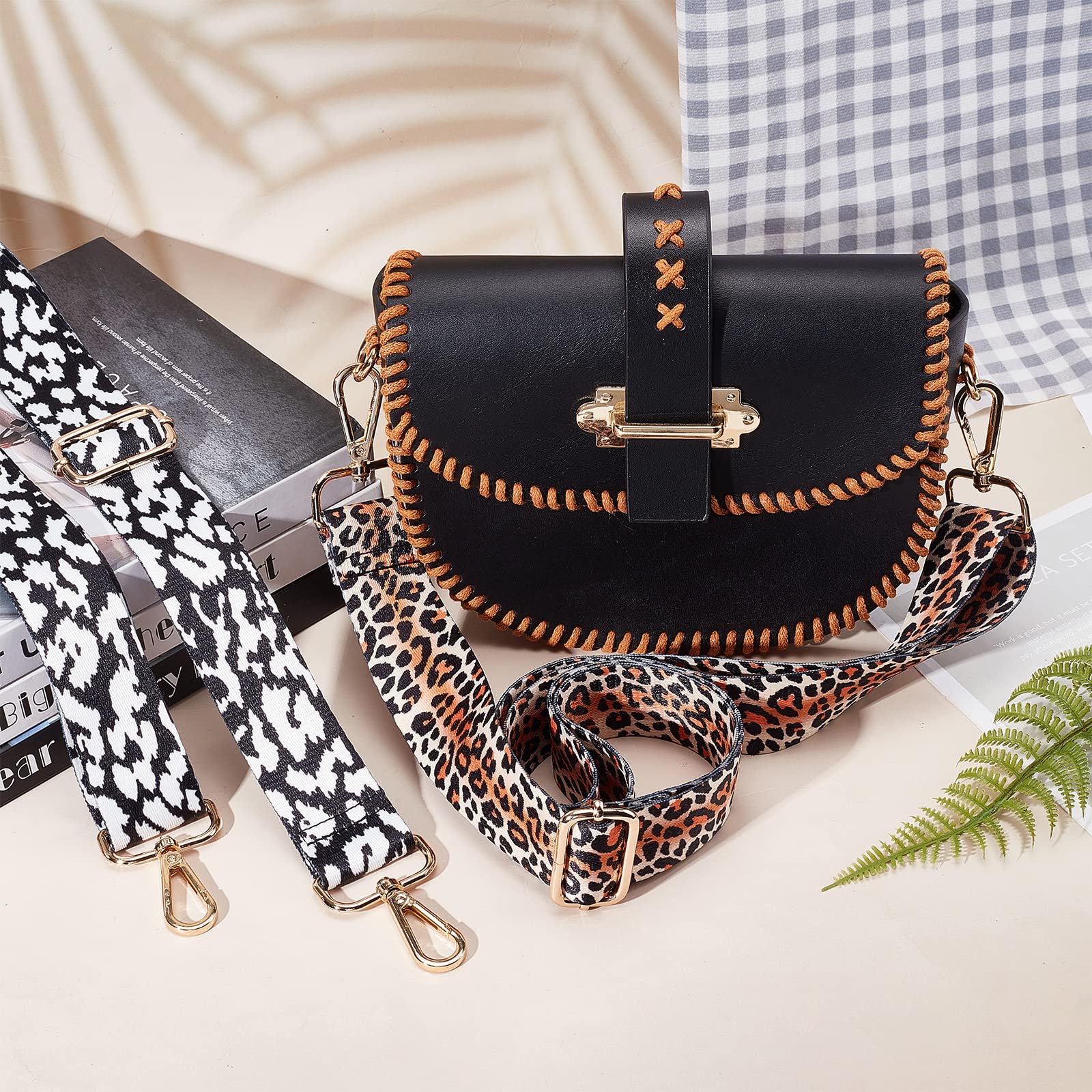GORGECRAFT 2Pcs Wide Shoulder Strap Leopard Print Bag Belt Adjustable Replacement Crossbody Suspender with Metal Swivel Hooks Luggage Accessories for Handbag Purse Canvas Valise Guitar Strap