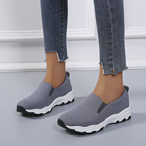 FASDNENDYS Ladies Fashion Solid Mesh Breathable Low Top Thick Soled Casual Sports Shoes Women Grey