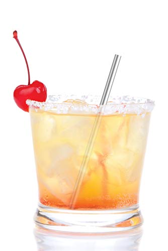 HIC Kitchen Bar Reusable Cocktail Straws, 18/8 Stainless Steel, Set of 4 Straws with Cleaning Brush