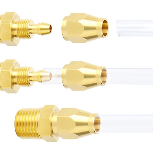 GASHER 5PCS Brass Pneumatic Replacement Fitting, Reusable Hose End Repair Fitting 1/4" Barb(Suitable for 1/4" ID,5/16" OD air hose) x 3/8" NPT Rigid
