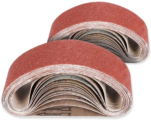 Jellas 26PCS 3 x 21-Inch Aluminum Oxide Sanding Belts, 40/60/80/120/180/240 Assorted Grits Abrasive Belts for Belt Sander