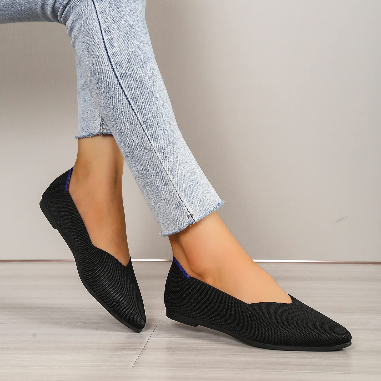 FASDNENDYS Ladies Fashion Solid Color Breathable Mesh Pointed Comfort Flat Casual Shoes Mens Casual Shoes Mid Black