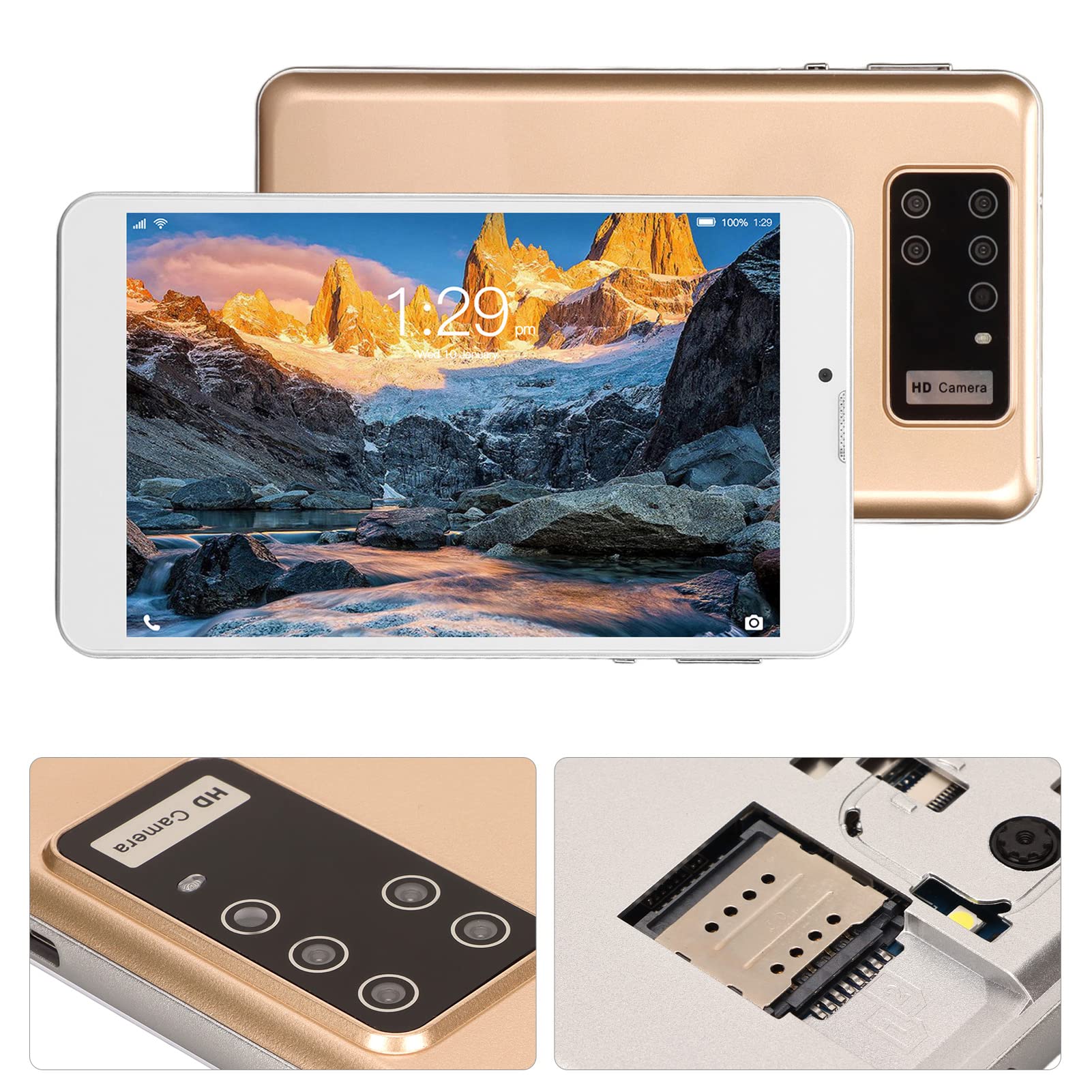 Gaming Tablets PC, 7 inch Tablet, 4GB 32GB Octa Core, 128GB Expandable, 2.4G 5G Dual Band, 3 Card Slots, 1200x1920 HD Wide Viewing, 6000mAh Cellular Tablet for Music (US Plug)