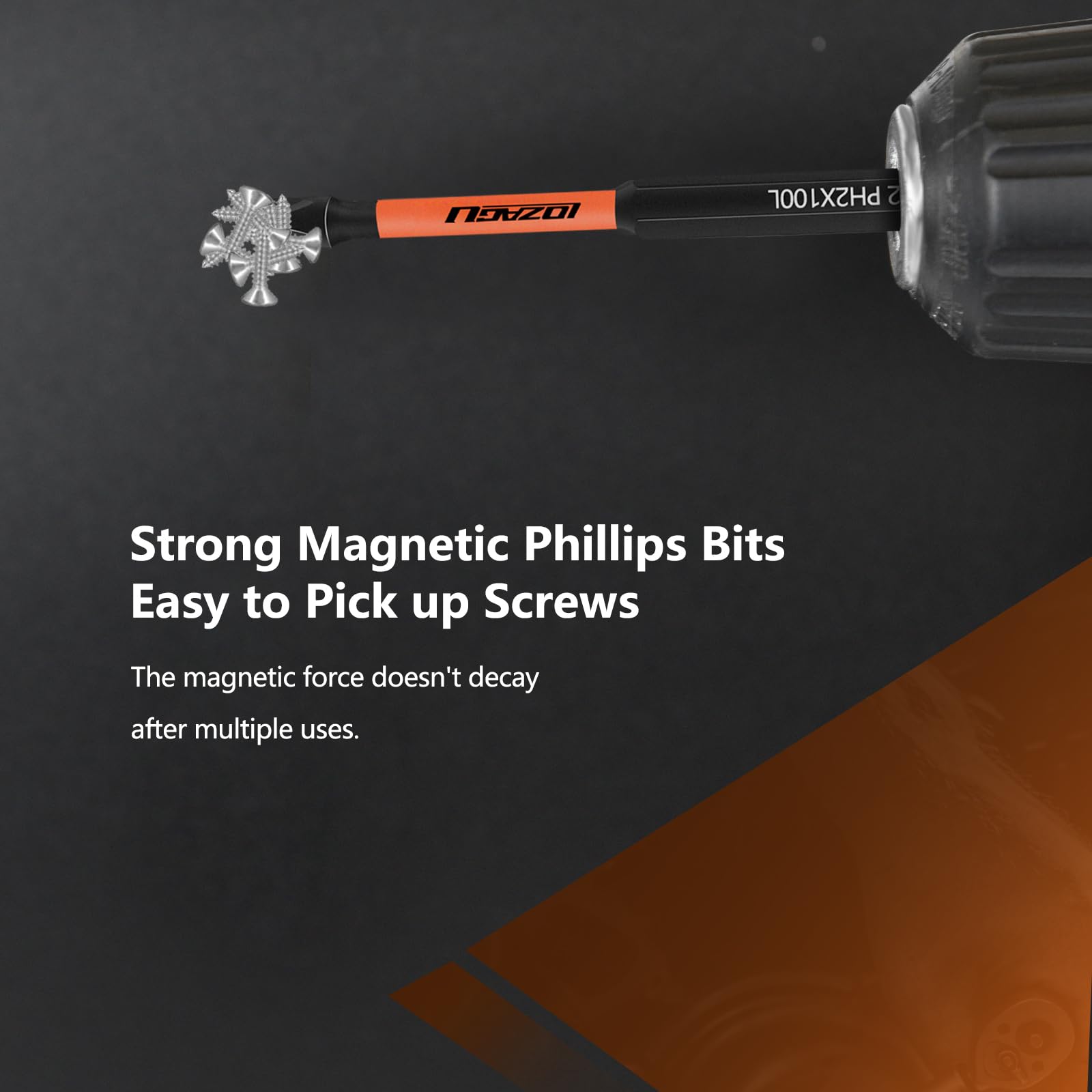 LOZAGU 12-Piece Phillips Bits #2 Impact Magnetic, S2 Steel, 1 2 3 4 5 6 Inch Long 2 Phillips Bits Set, 1/4 Hex Shank Phillips Head Drill Bits