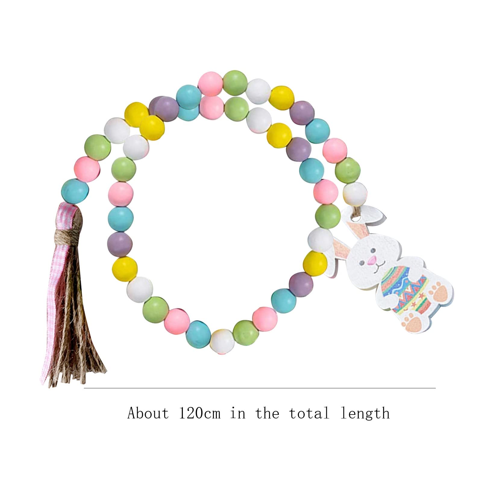 Easter Wood Bead Garland, Table Prayer Beaded with Rustic Tassel, Easter Wood Bead Tassel Garland Hanging Ornaments Decor for Rustic Easter Partyvase Wall Display (A02)