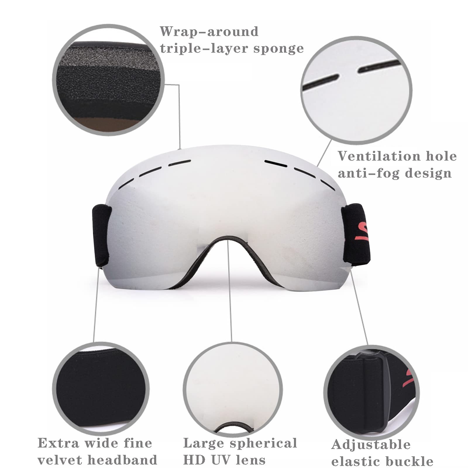 FSIGOM Ski Protection Kit Wind and Cold Prevention Balaclava mask Ski Goggles Riding hat (2 in 1) Silver