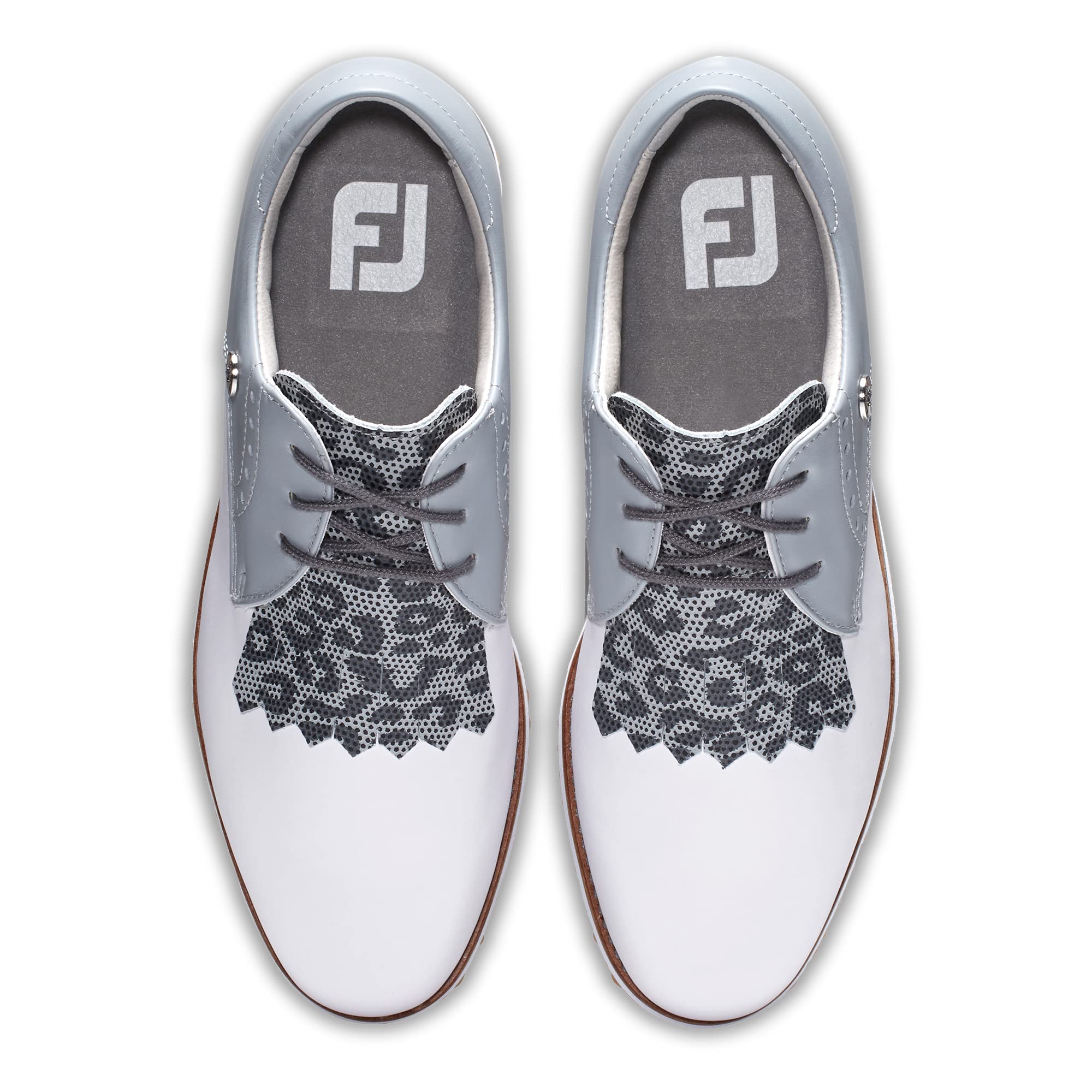 FootJoy Women's Sport Retro Previous Season Style Golf Shoe, White/Grey/Leopard, 8