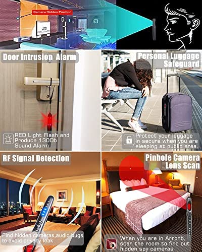 Hidden Camera Detector,Anti-spy Wireless WiFi Camera Scanner Hidden Camera Lens Finder + Door Open & Luggage Movement Alarm,3 Modes, 40 Hours Working Time