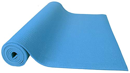 Fitvids All Purpose 0.25 Inch Thick High Density No Tear Exercise Yoga Mat with Strap & Lightweight Features for Indoor & Outdoor Use, Blue