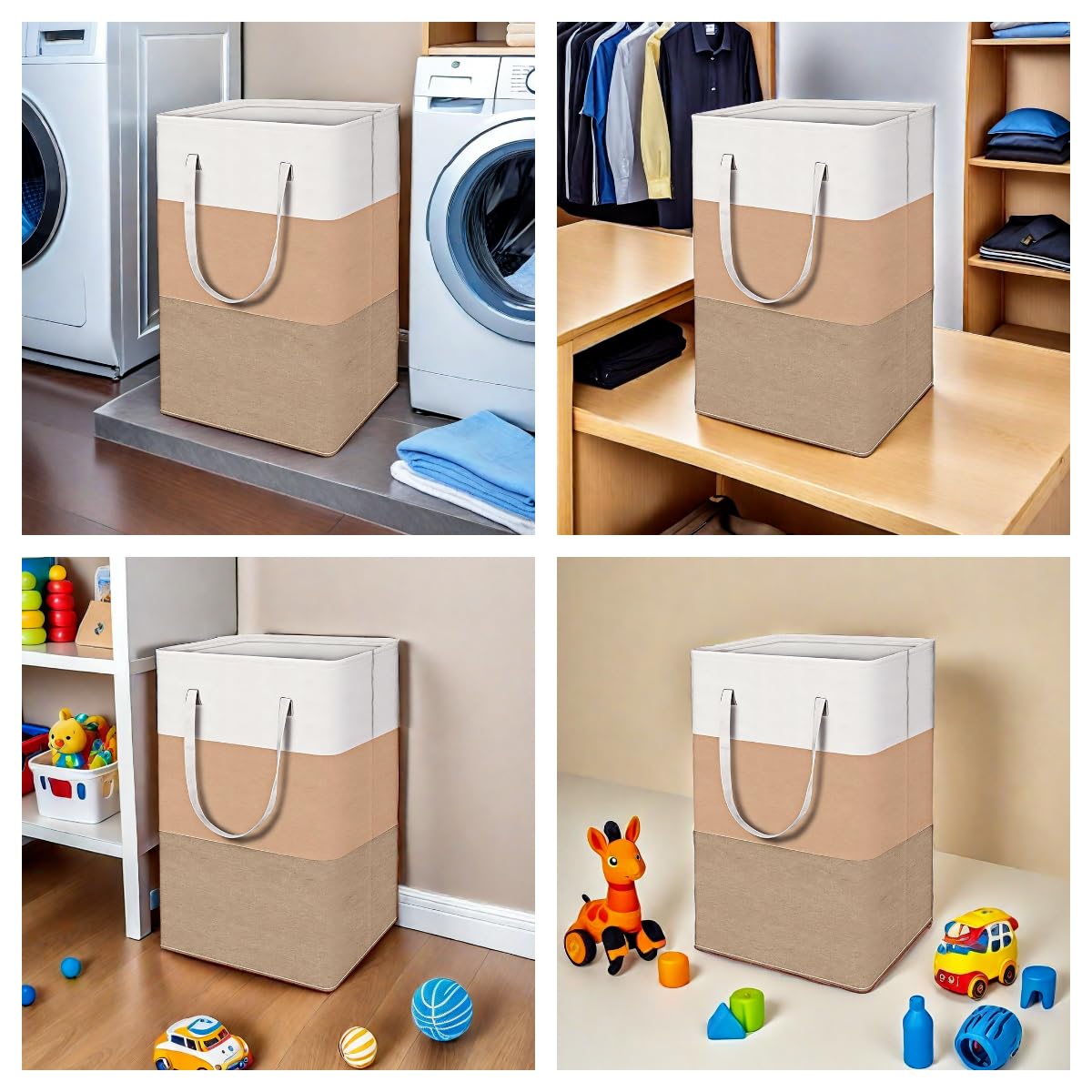 Ganliving: Two Large 75-Litre Freestanding Laundry Baskets, Collapsible with Portable Handles, Water-Resistant High Hamper for The Laundry Dormitory Bedroom Bathroom. (ORANGE WHITE)