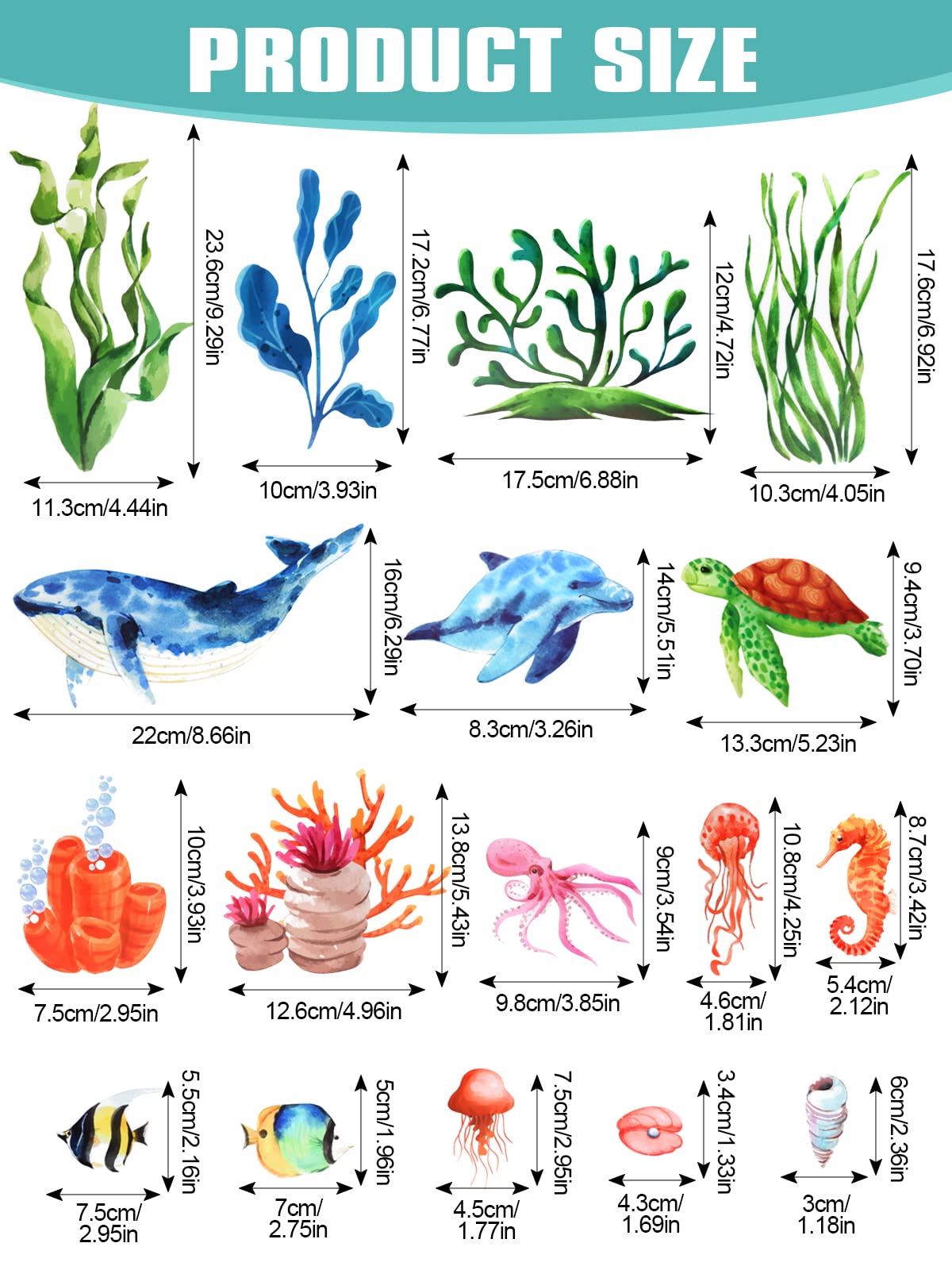 Kalolary Under The Sea Wall Decals Sea Turtle Whale Dolphin Starfish Wall Stickers 3D Coral Reef Ocean Grass Bubbles Wall Decals Wall Decoration for Wall Corner Nursery Room Children Bedroom Bathroom