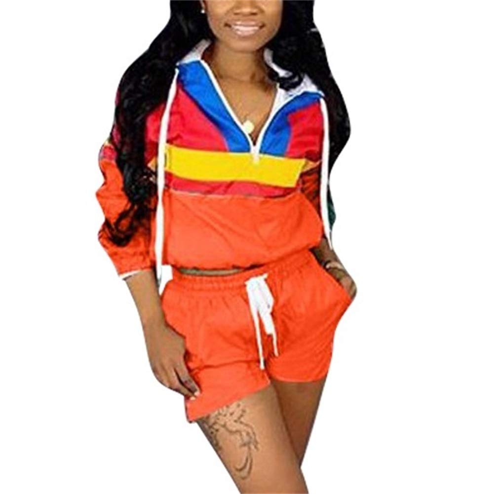 EOSIEDUR Women 2 Piece Outfits Tracksuit Windbreaker Pullover Jacket Crop Top Hoodies Pants Set 2XL