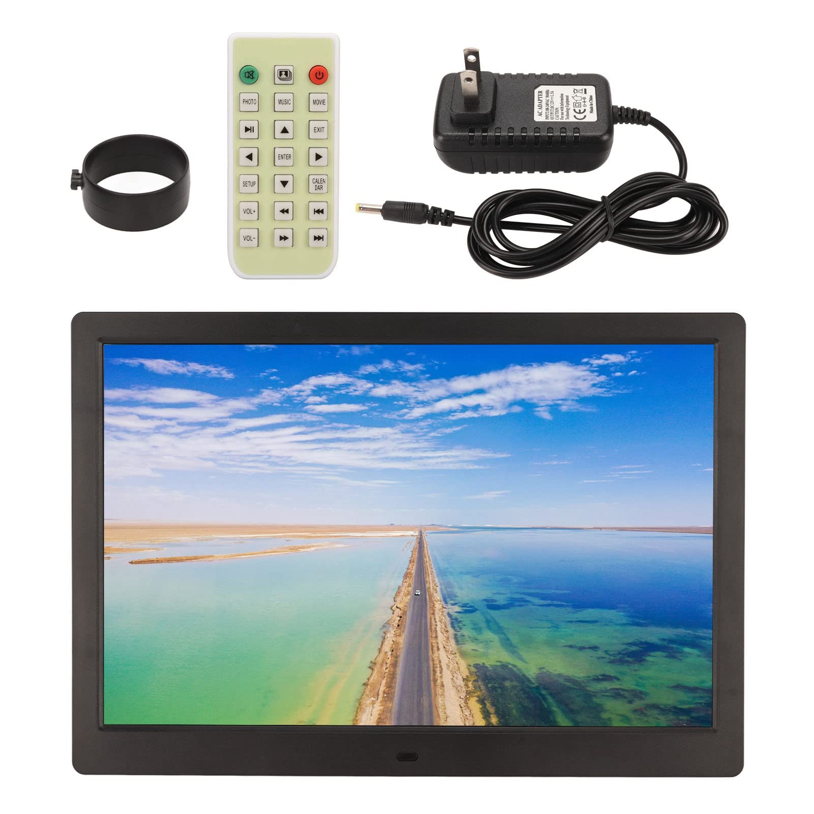Electronic Photo Album, Play Black Alarm Clock Timer Switch Digital Picture Frame 14.1 Inch HD LED Display with Desktop Stand for Office (US Plug)
