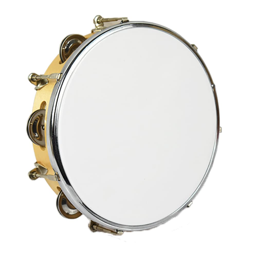 ENNBOM Tambourines for Adults Hand Held Ring Bell Adjustiable Metal Jingles Wood Frame Hand Drum (10")