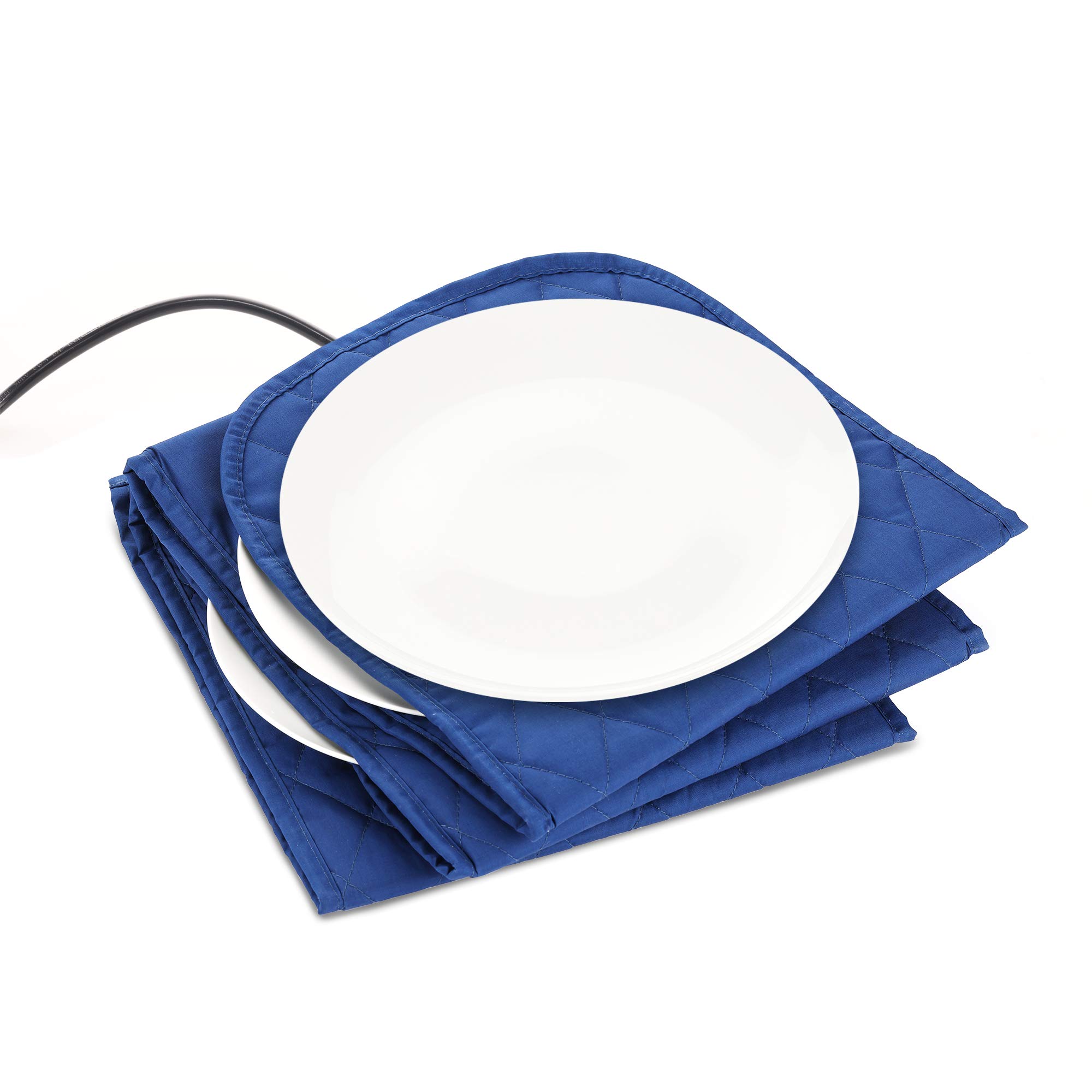 Navaris Electric Plate Warmer - 10 Plate Blanket Heater Pockets for Warming Dinner Plates to 165 Degrees in 10 Minutes - Thin Folding Design - Blue