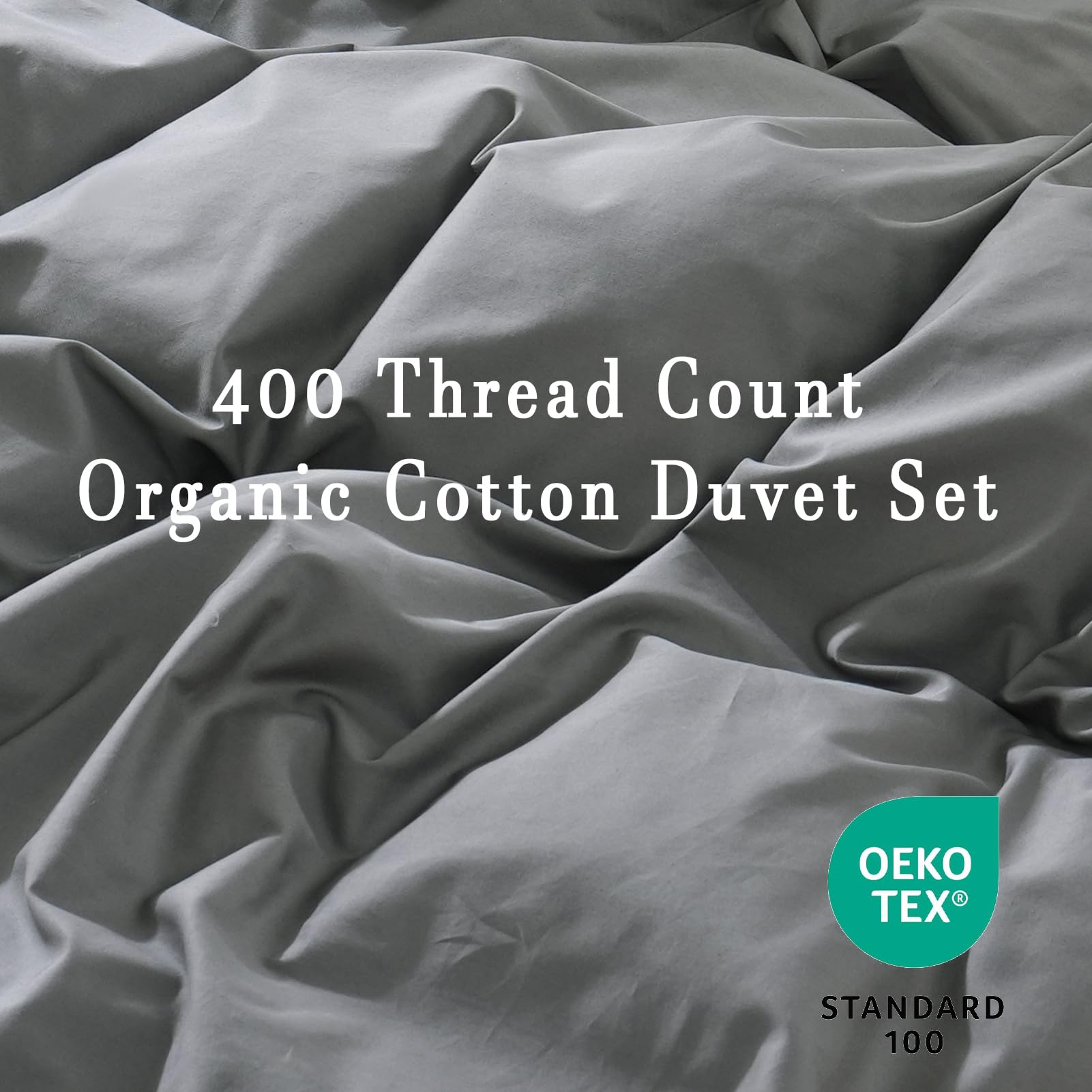 Overket 100% Organic Cotton Duvet Cover Queen Size Luxury 400 Thread Count Duvet Cover Queen Size Sateen Comforter Cover Soft and Breathable Cooling Bedding Set 3 Piece(Dark Grey,Queen)