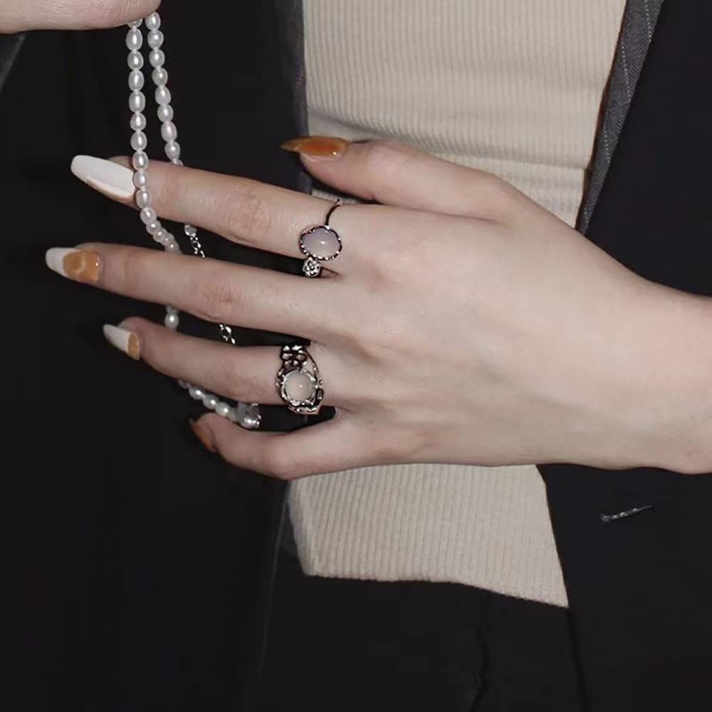 gothapy Y2k Star Moonstone Necklace Set Punk Irregular Agate Grunge Rings Gothic Downtown Girl Choker for Women Egirls