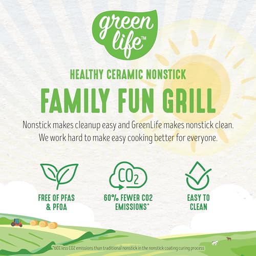 GreenLife Raclette Indoor Tabletop Grill, Healthy Ceramic Nonstick, 2-in-1 Grill and Griddle, 8 Square Nonstick Pans, Adjustable Temperature Control, Easy Indicator Light, PFAS-Free, Turquoise