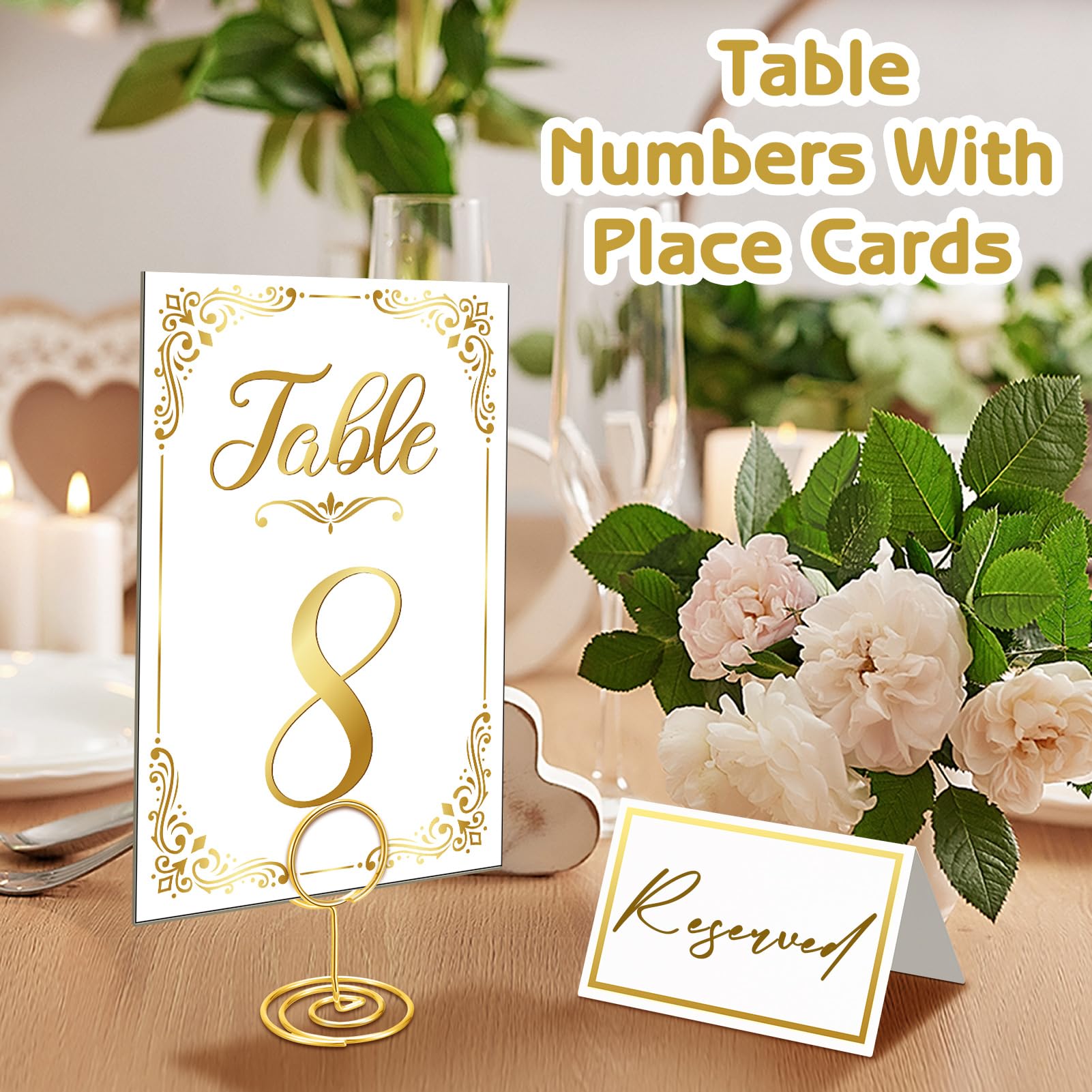 GGSTDDUP Wedding Table Numbers 1-20 with Place Cards and Table Number Holders, Elegant Gold Table Numbers for Wedding, Anniversary, Party