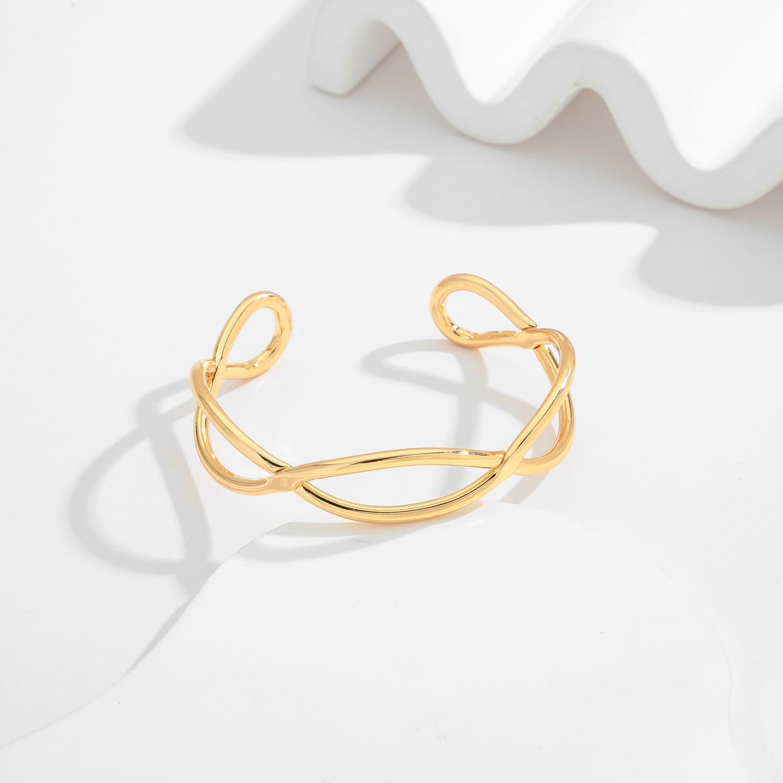 ENSKEFEN Two-Tone Cuff Bracelet for Women Dainty Teardrop Open Bangle Gold Plated Adjustable Cuff Bracelet