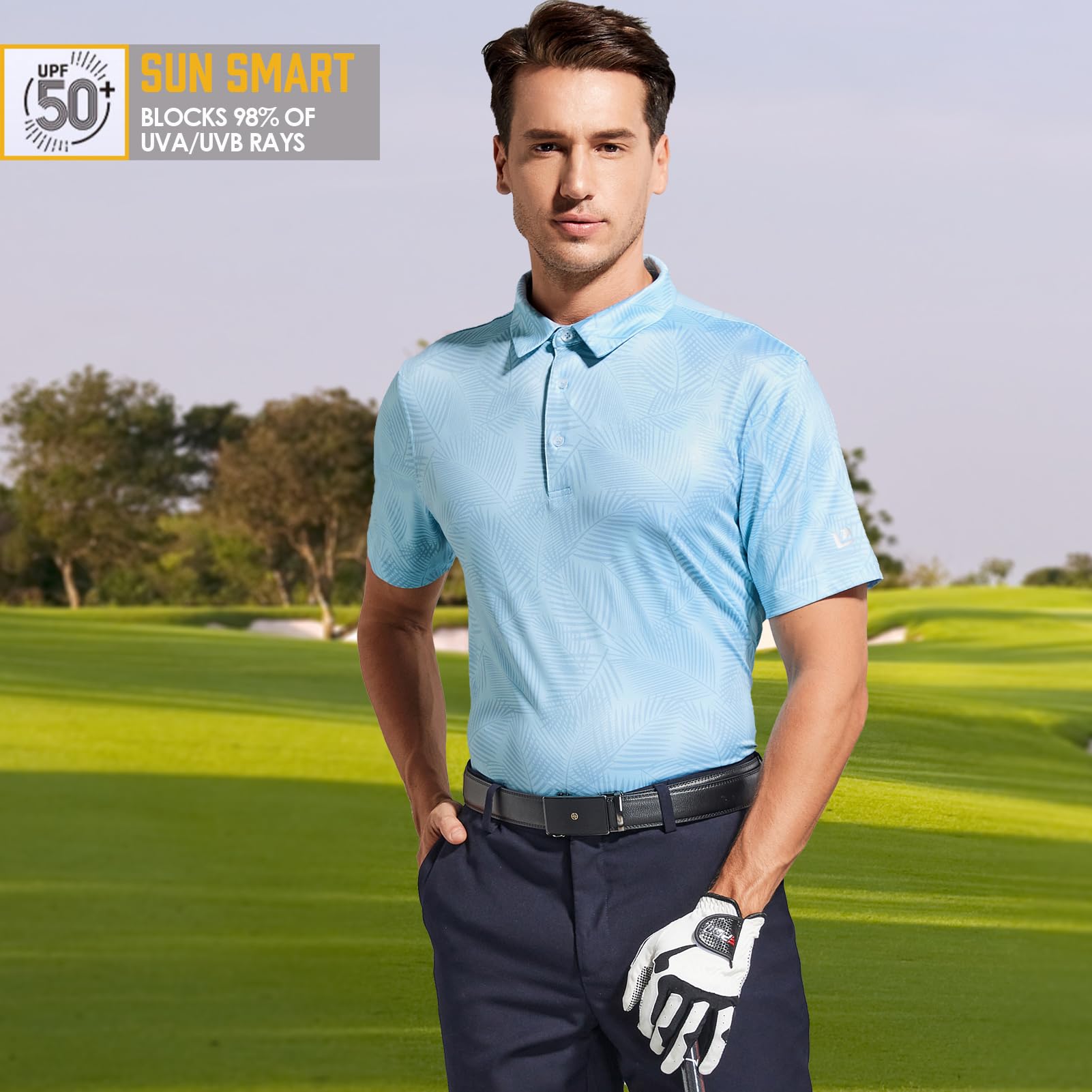 Ephemoca Men's Performance Dry Fit Golf Shirt, Quick-Dry Short Sleeve Polo, Moisture Wicking Sky Blue M