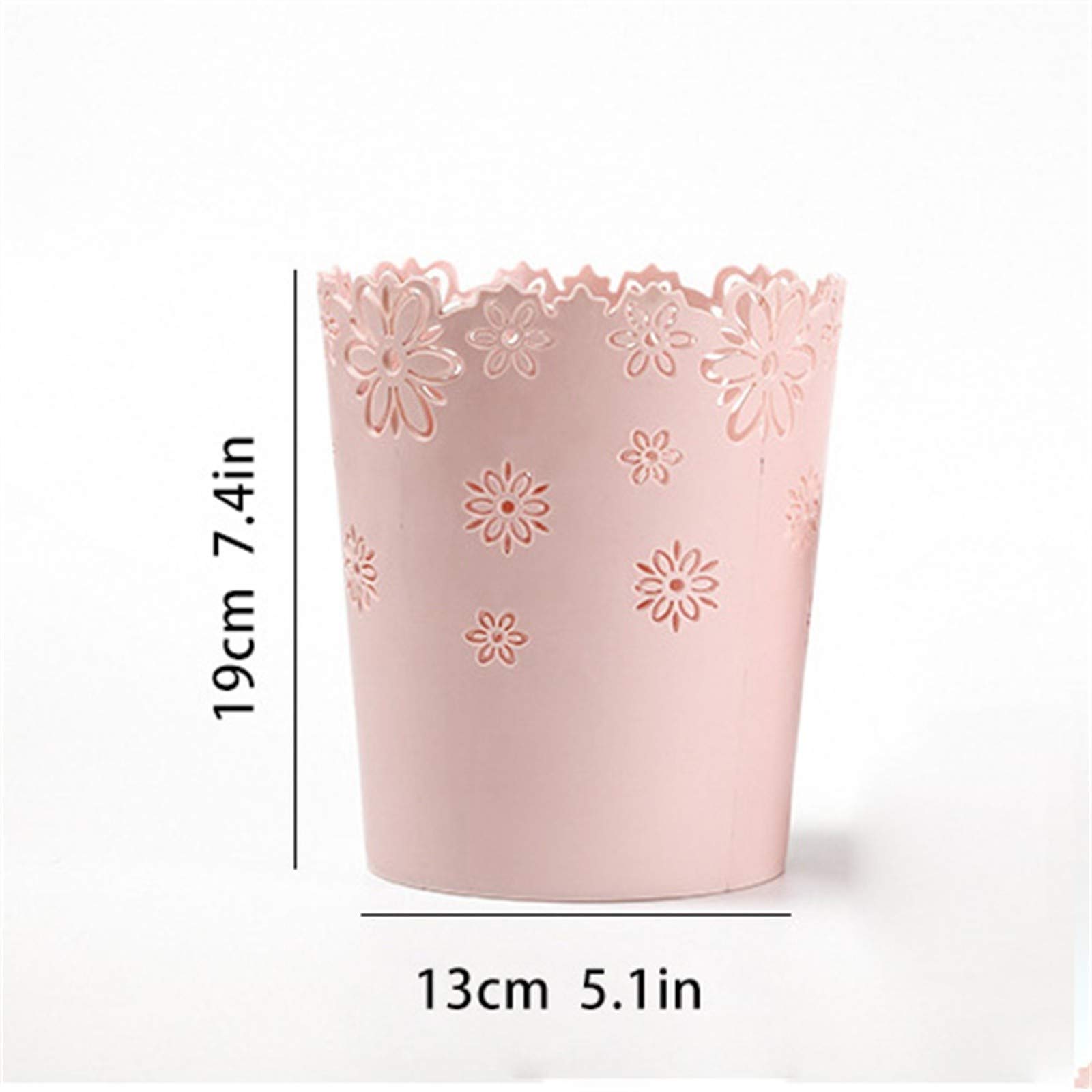 luezkyoig Mini Wastebasket 2L Beautiful Modern Pink Hollow Flower Lidless Desktop Trash Can Wastepaper Basket for Office Kitchen Bedroom Bedside Table Vanity Living Room Dining Table