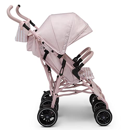 GAP babyGap Classic Side-by-Side Double Stroller - Lightweight Double Stroller with Recline, Extendable Sun Visors & Compact Fold - Made with Sustainable Materials, Pink Stripes