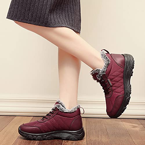 FASDNENDYS Waterproof Winter Boots Keep Boots Warm Women Snow Flat Shoes Sport Toe Winter Handmade Rose Leather Boots