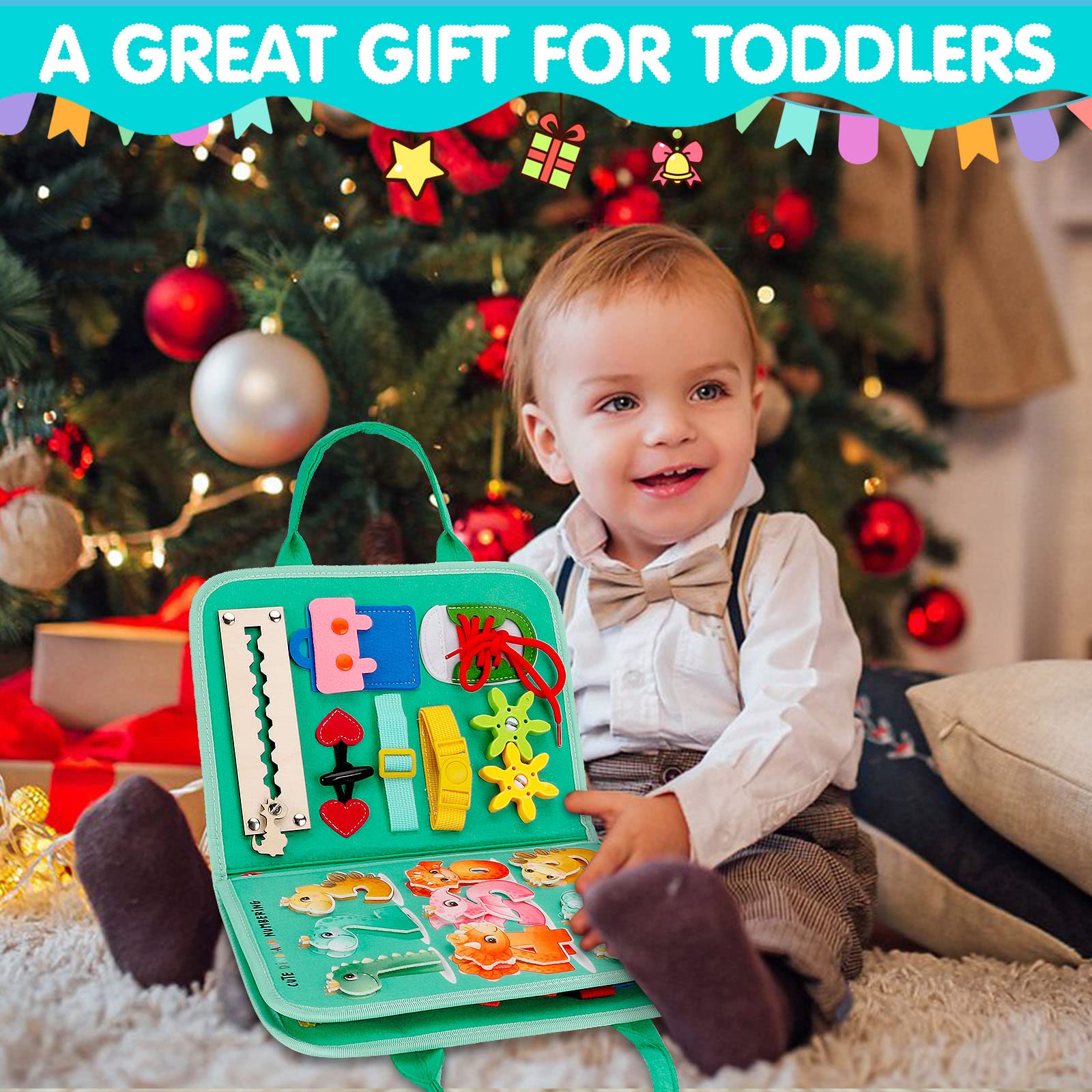 ezdoit Busy Board Montessori Toy Sensory Board for Toddlers Preshool Educational Activity Travel Toy Gift for 3 4 5 Years Old Boys Girls